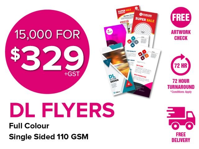 $329 for 15,000 DL Flyer Printing $475 for 20,000 Free Delivery